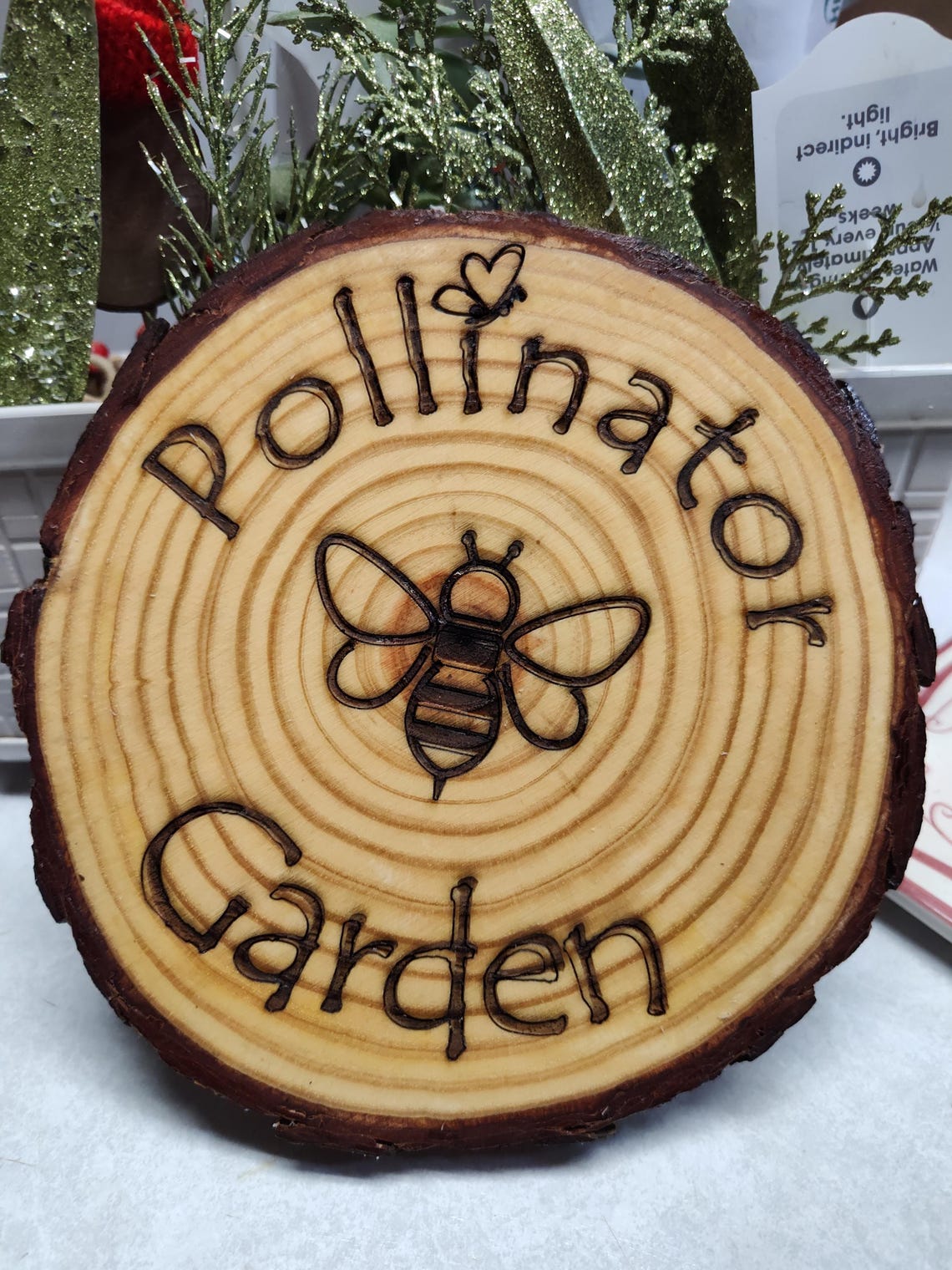 Pollinator Sign - Custom Raw Edged Wooden Garden Decor Bee or Butterfly ...