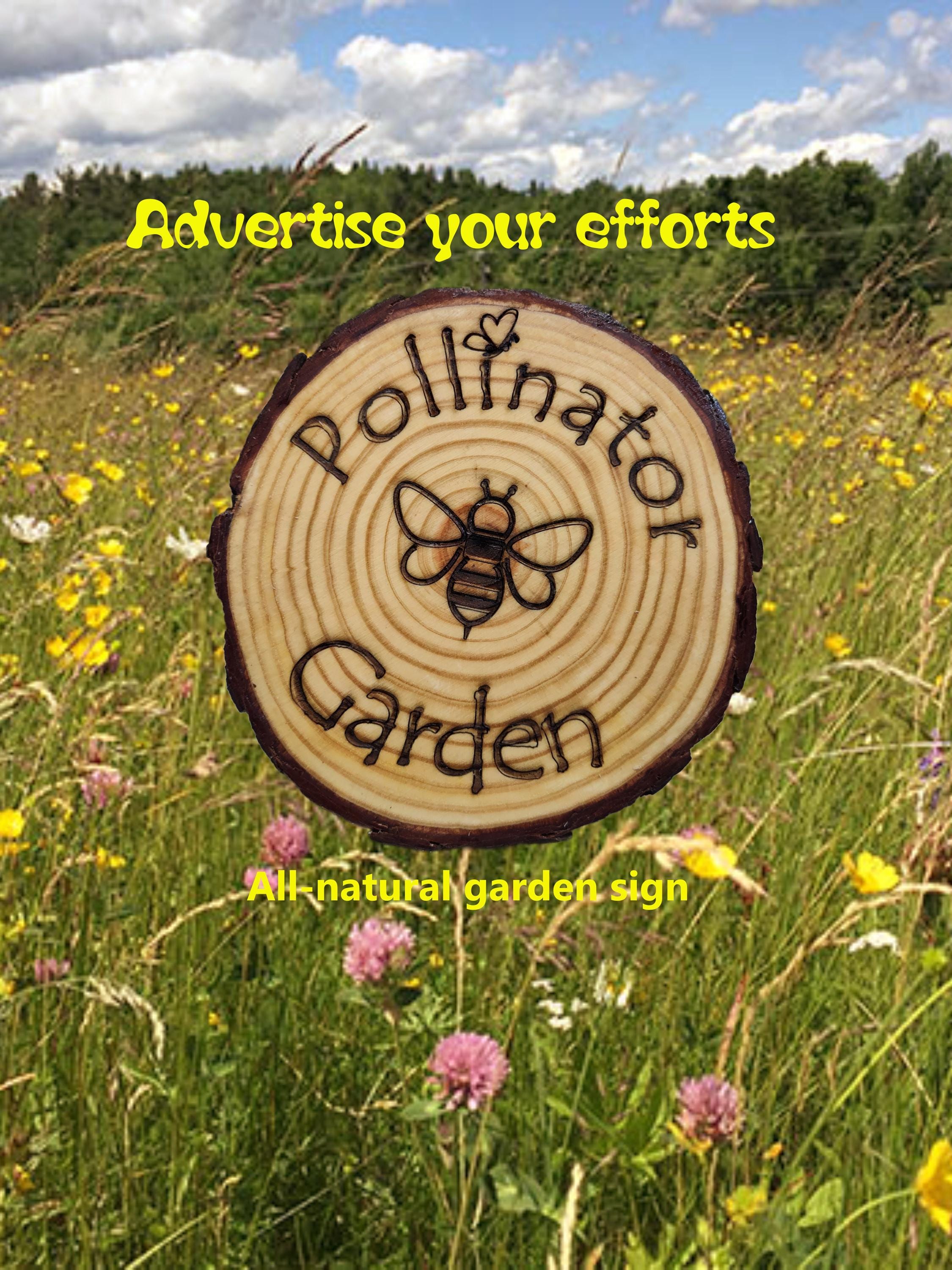 Pollinator Sign - Custom Raw Edged Wooden Garden Decor Bee or Butterfly ...