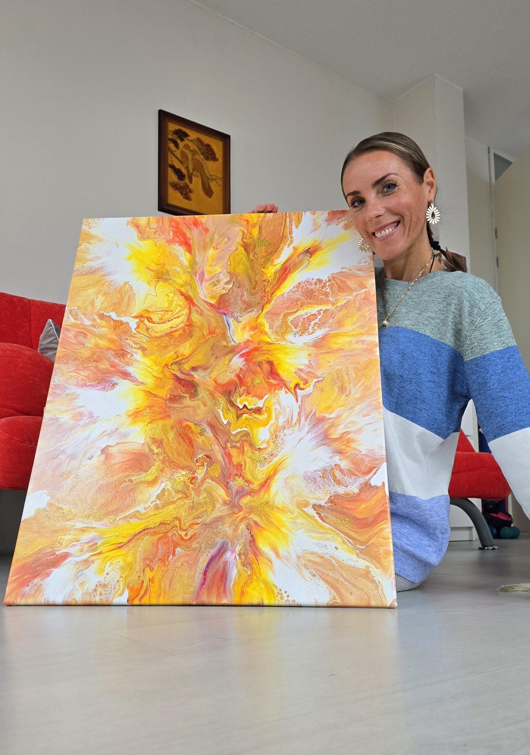 Large Acrylic Abstract Painting "merging Souls" 80x60cm Canvas - Gold ...