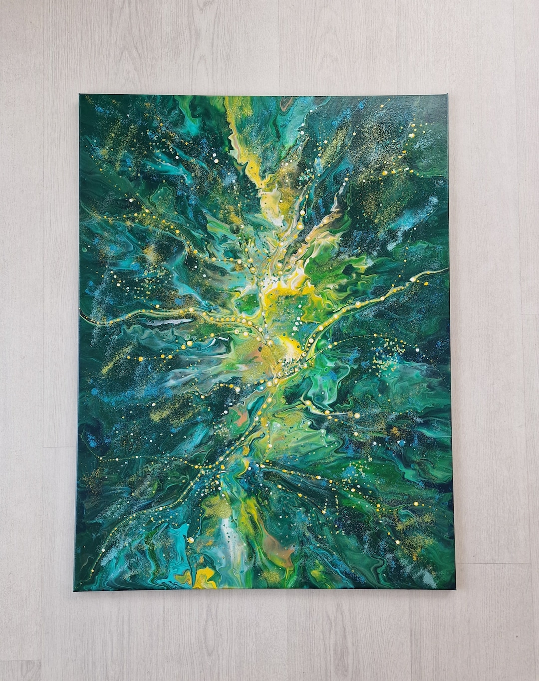 Large Acrylic Abstract Painting "emerald Healing" on 80x60cm Canvas ...