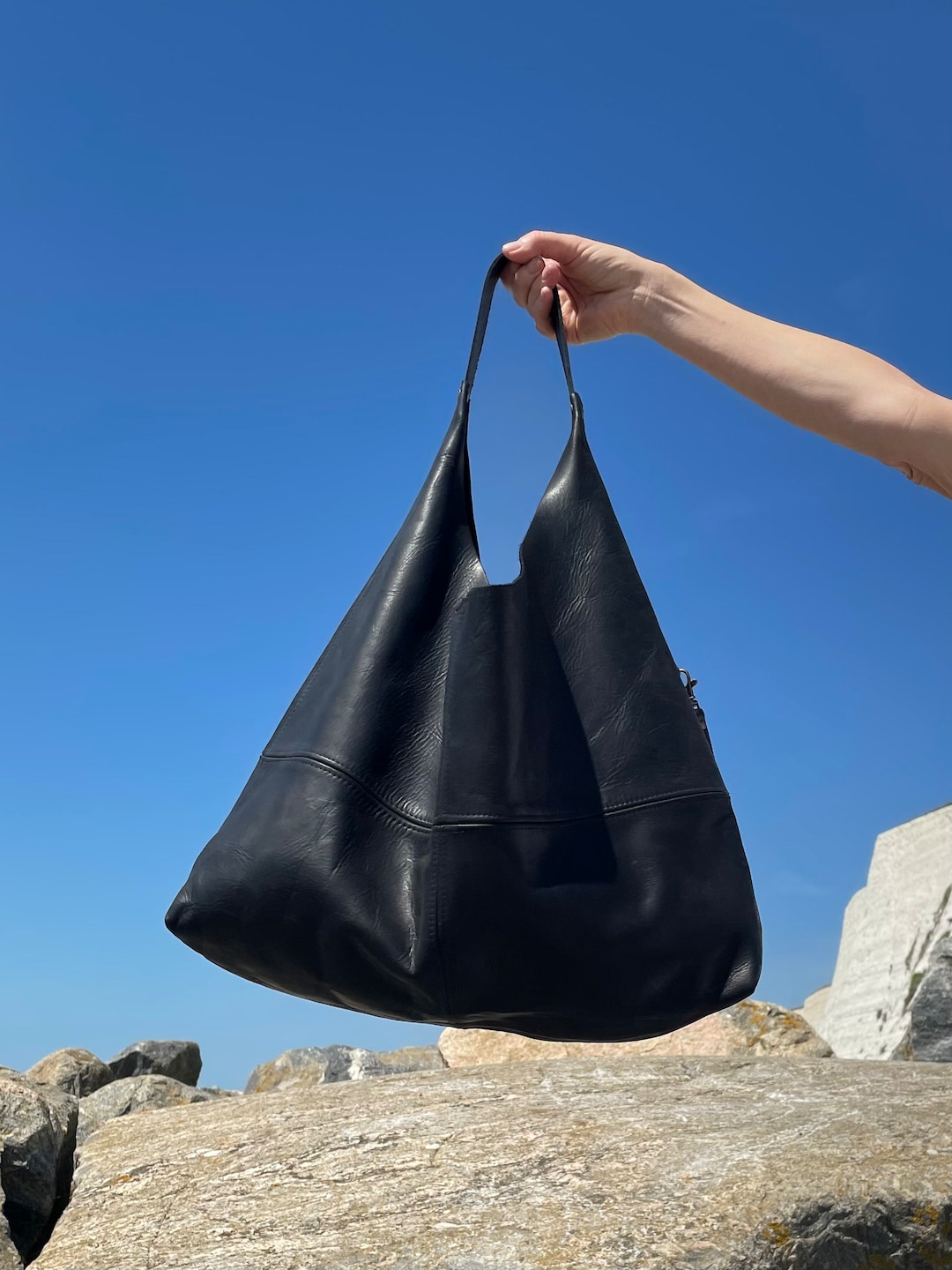 Large Leather Slouchy Hobo Shoulder Bag With Zip Pocket - Etsy