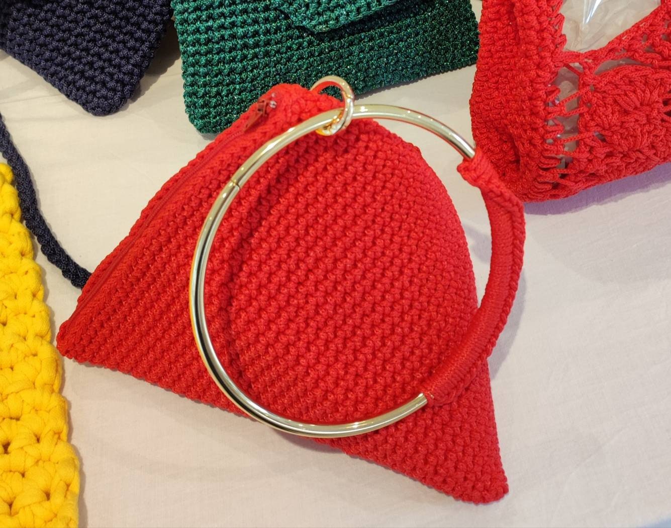 White Triangle Bag, Summer Pyramid Bag, Statement Handbag, Crochet ...