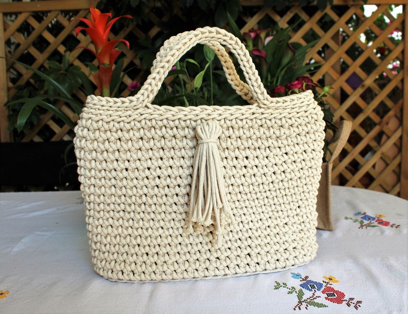 Tassel bag Spring summer tote Modern minimalist bag White | Etsy