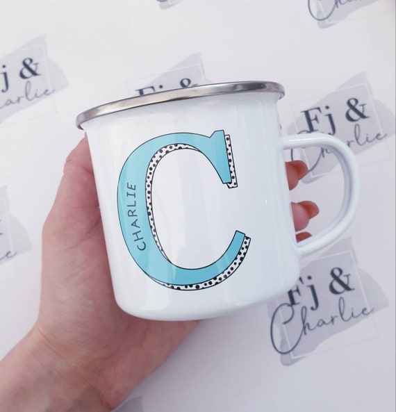 Personalised Colourful Initial Letter Name Enamel Mug ANY | Etsy UK