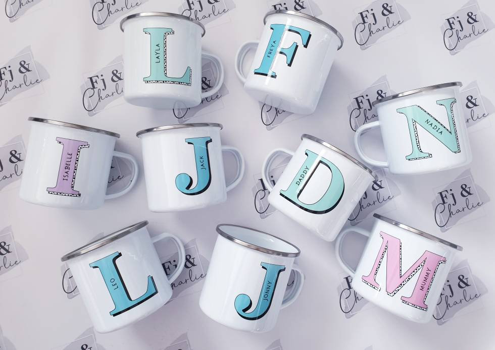 Personalised Colourful Initial Letter Name Enamel Mug ANY - Etsy UK