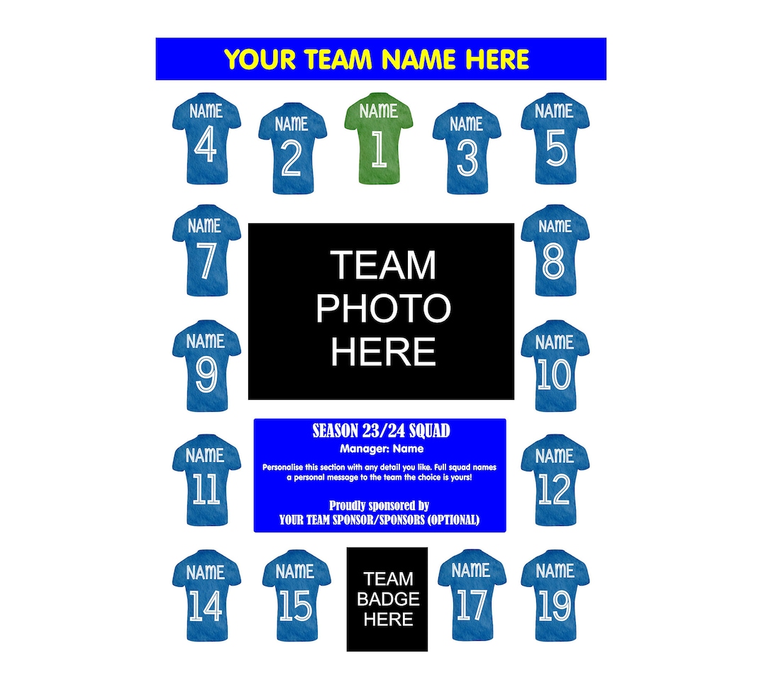Personalised Football Team Print With Squad Photo. Season Gift Manager ...