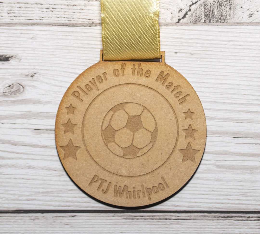 Personalised Wooden Player of the Match Medal Girl Boy Football ...