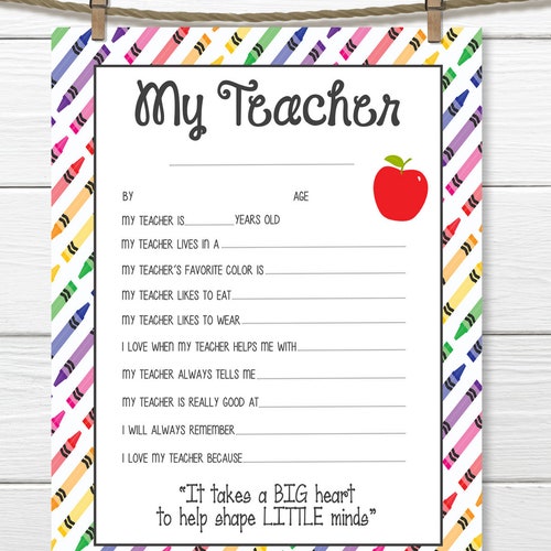 Teacher Appreciation Card All About My Teacher Digital - Etsy