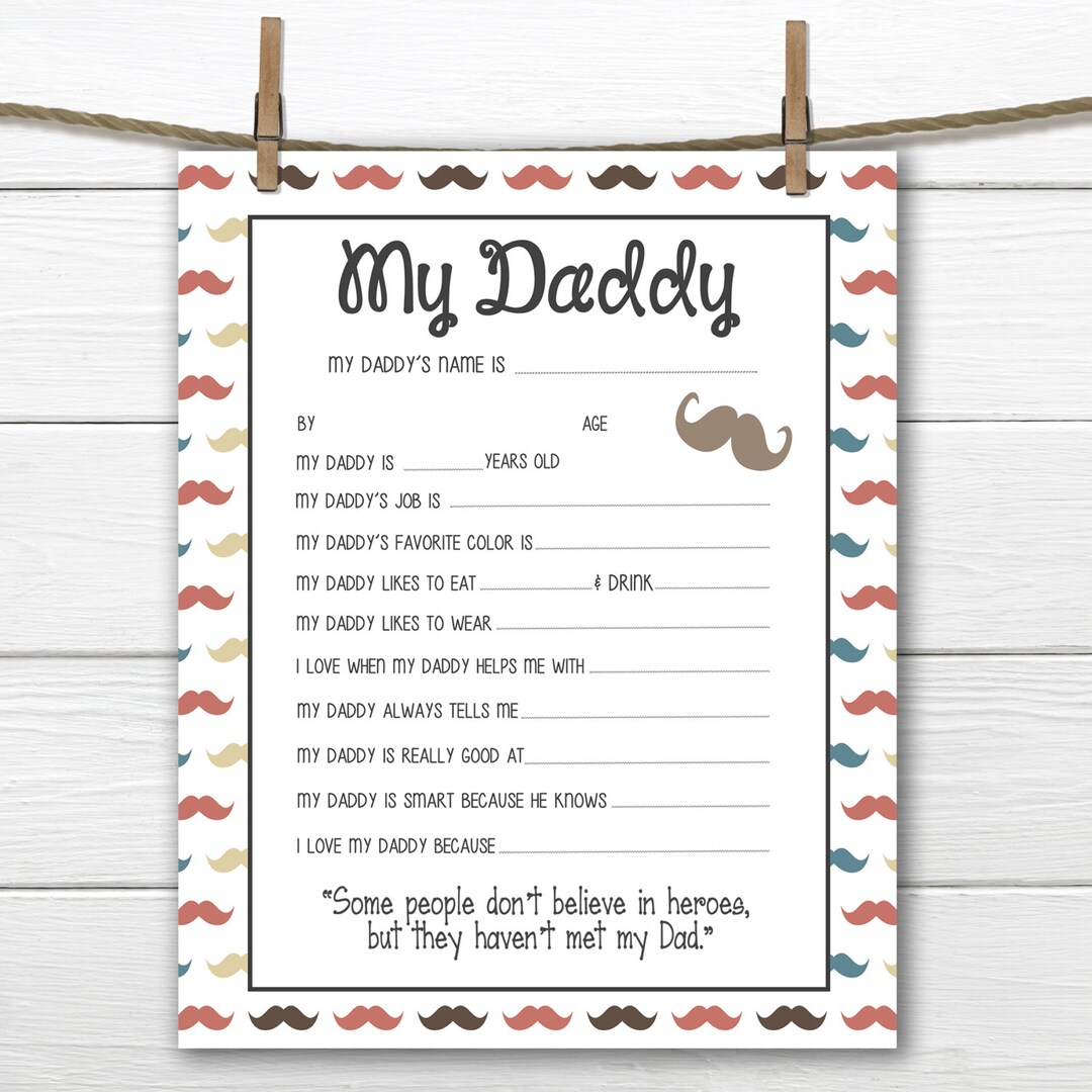 Mustaches- All About My Daddy Printable- Father's Day/dad's Birthday ...
