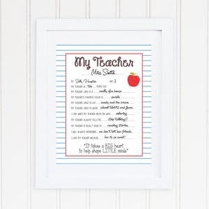 Notebook Paper- All About My Teacher -teacher Appreciation Printable ...