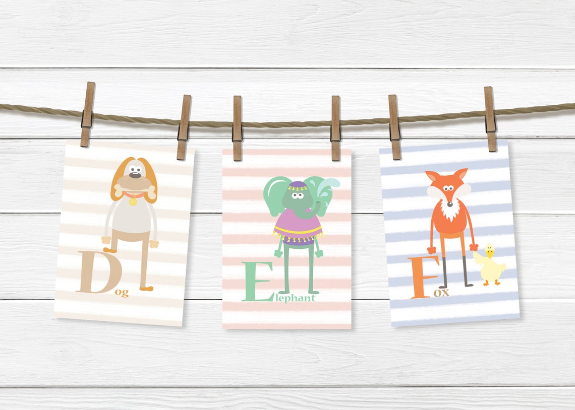 PRINTABLES Whimsical Alphabet Animal Card Set ABC Flashcards - Etsy