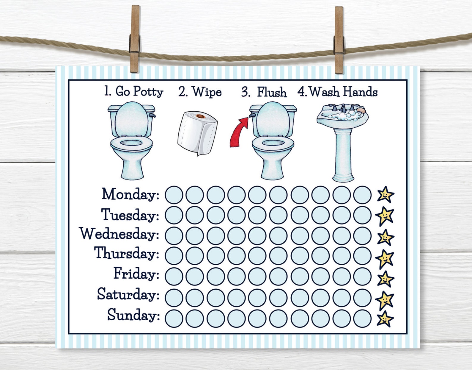 PRINTABLE- BOYS & GIRLS - Days of Week- Potty Training Chart- Young ...