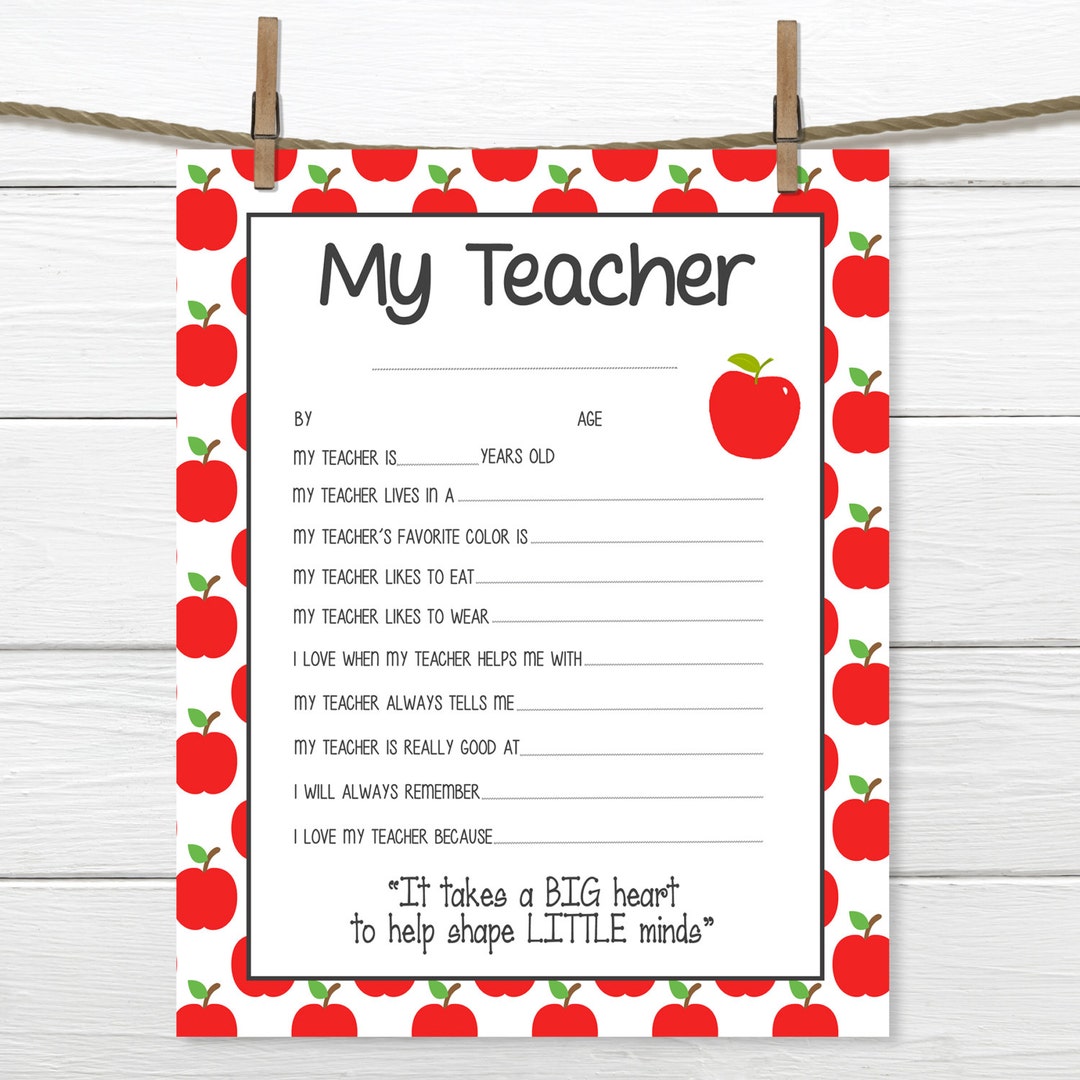 Apples- All About My Teacher-teacher Appreciation Printable-digital ...