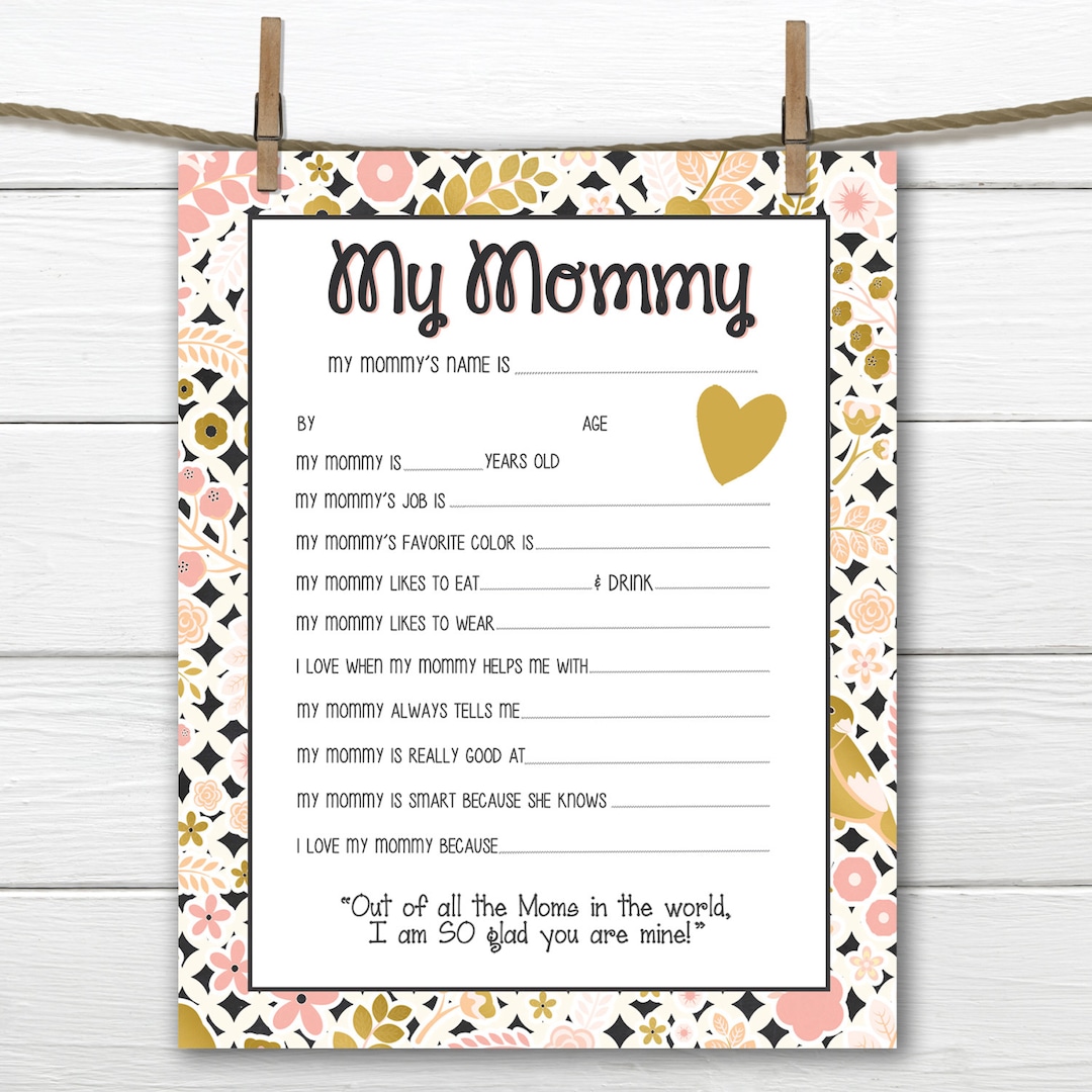 Gold/pink Floral- All About My Mommy Printable- Mother's Day/mom's ...