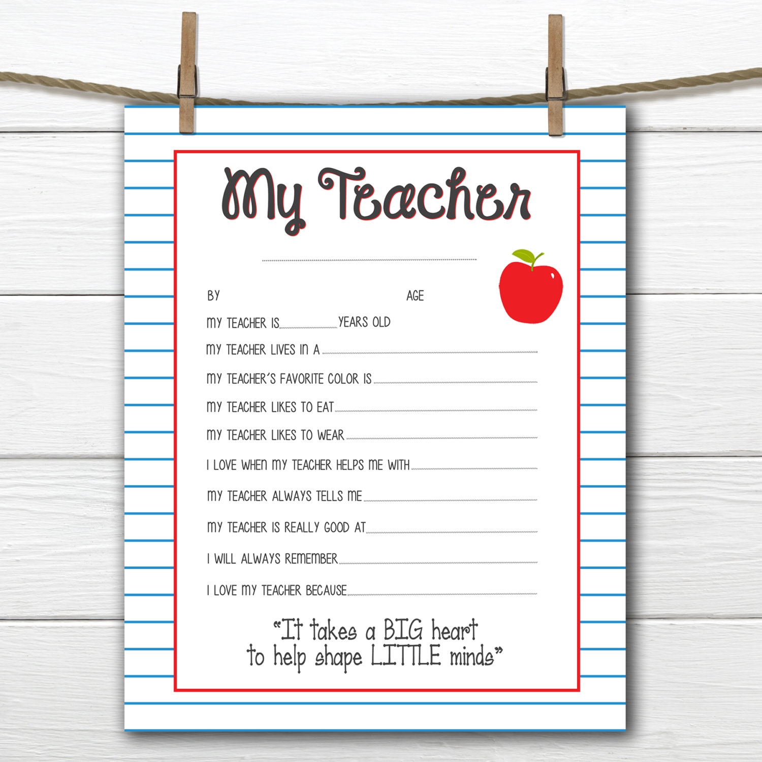 Notebook Paper All About My Teacher teacher Appreciation - Etsy