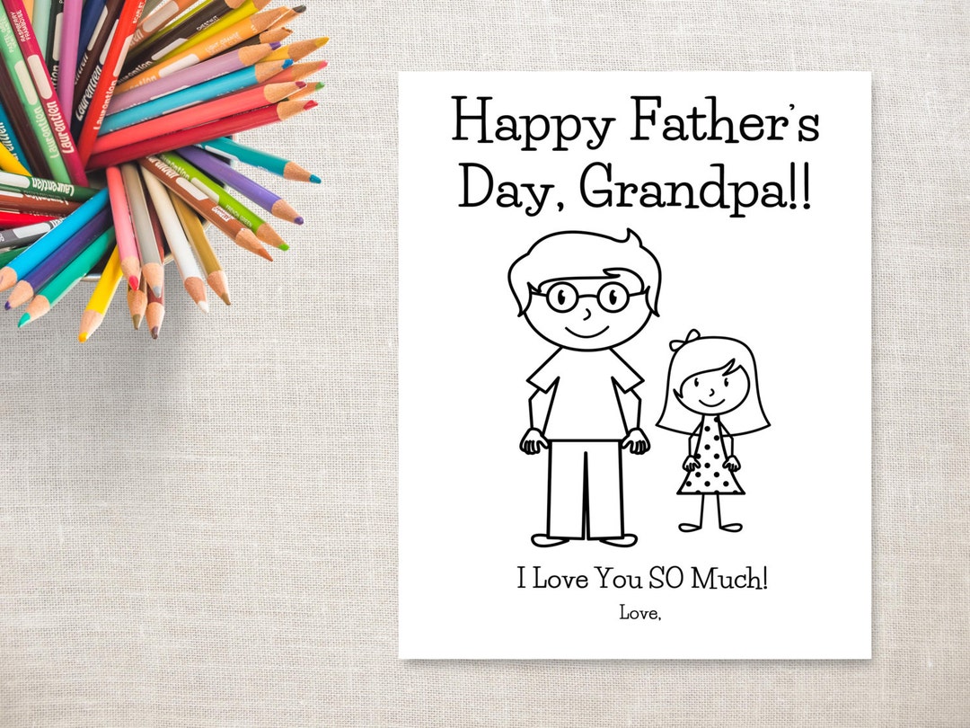Father's Day Coloring Printable- Girl & Grandpa- Father's Day Card to ...