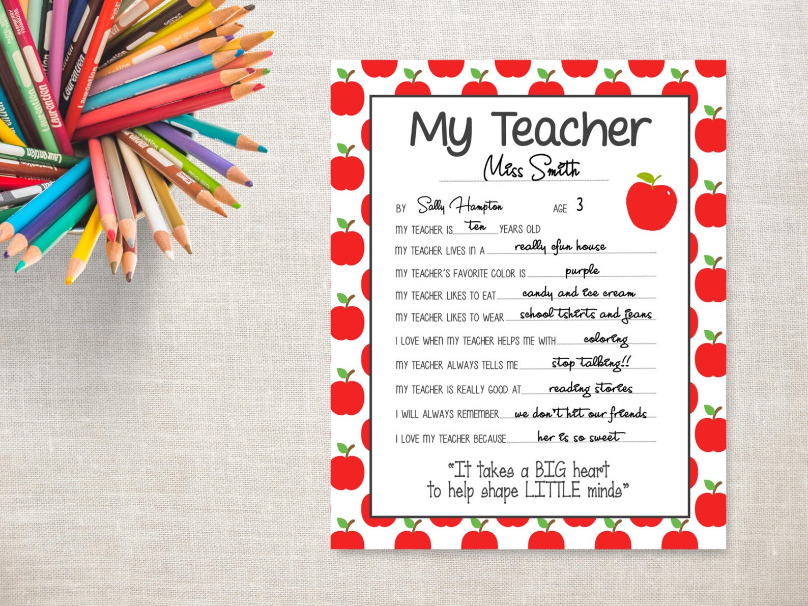 Apples- All About My Teacher-teacher Appreciation Printable-digital ...