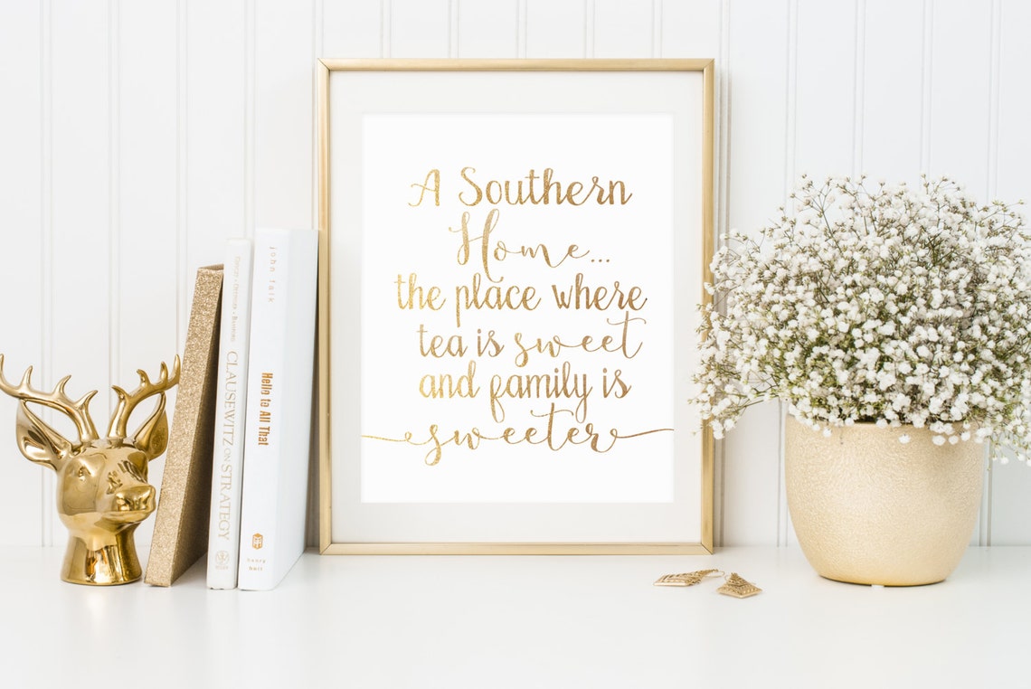 A Southern Home Quote Gold // Home Quote Print // Watercolor | Etsy