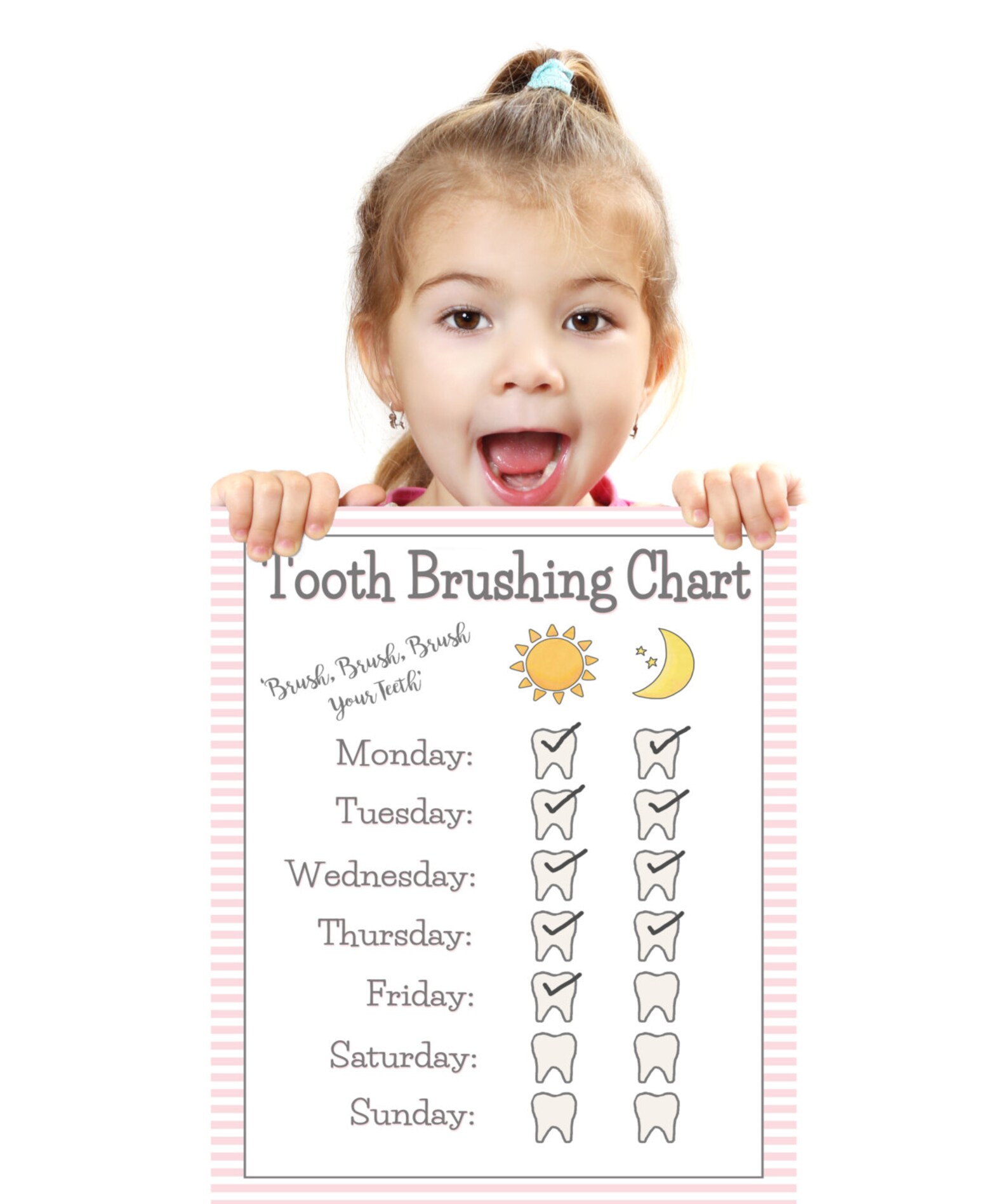 PRINTABLE- GIRLS TOOTH Brushing Chart- Young Child/toddler Tooth Brush ...