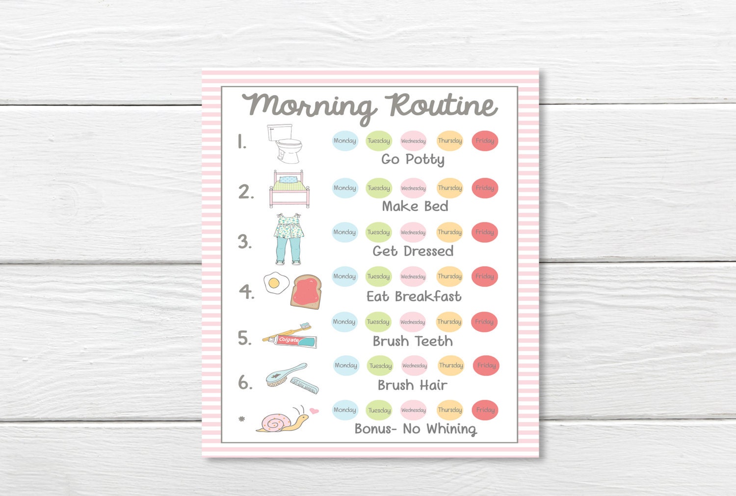 PRINTABLES- WEEKLY (5 Day)- Young Child/toddler Girls Chore Chart - Etsy