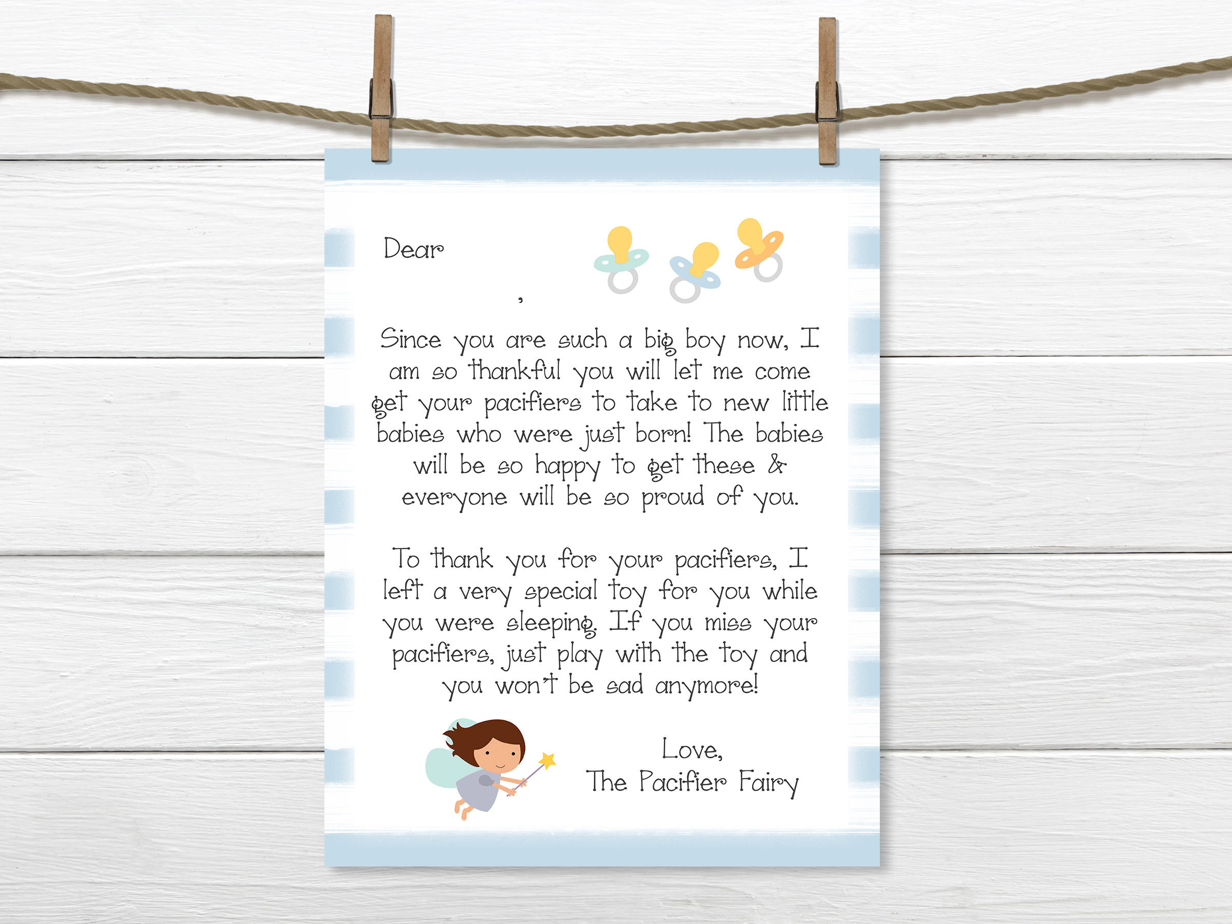 Boys Pacifier/paci Fairy Letter Toddler Little Kid Child - Etsy