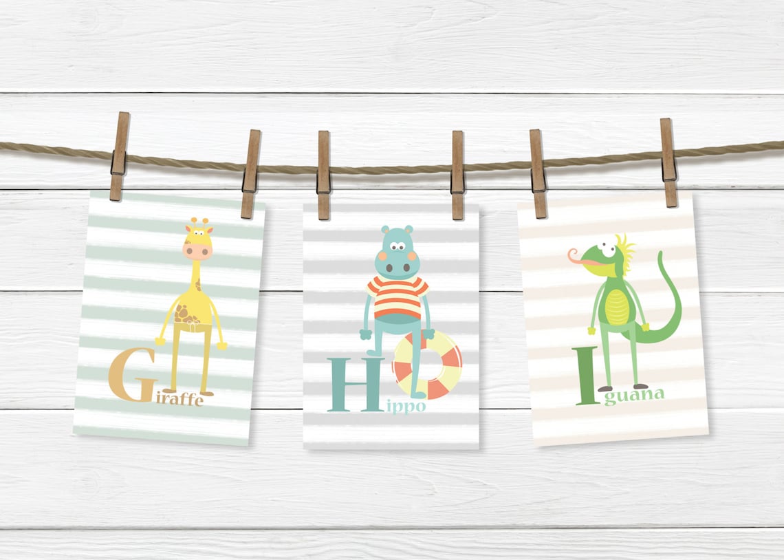 PRINTABLES Whimsical Alphabet Animal Card Set ABC Flashcards - Etsy