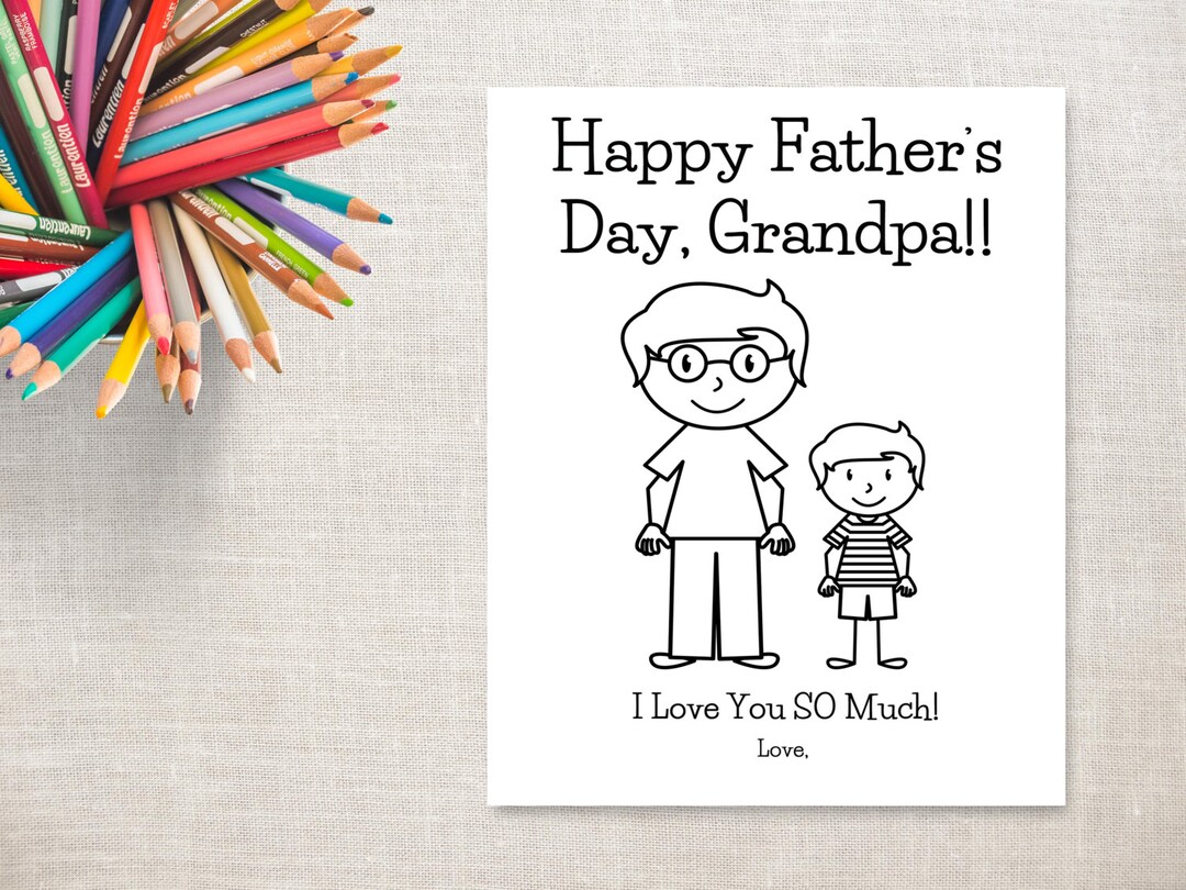 Father's Day Coloring Printable- Boy & Grandpa- Father's Day Card to ...