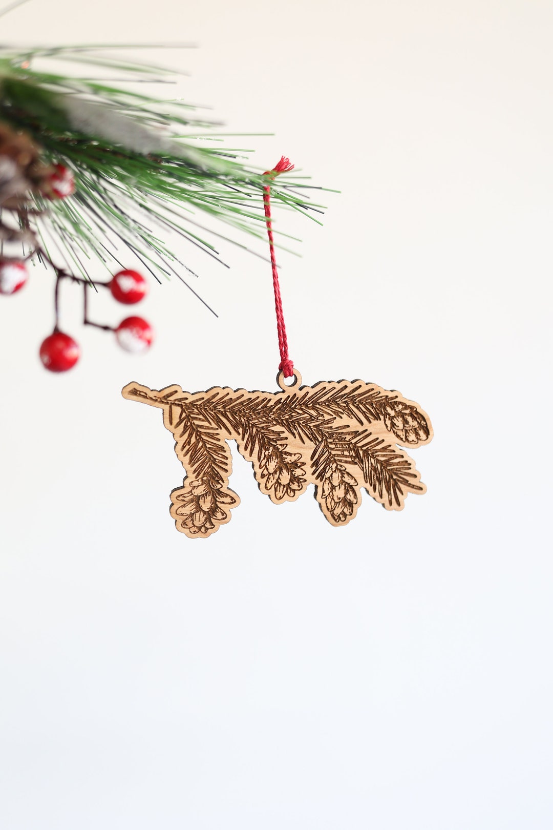 Pine Tree Branch Christmas Ornament - Horizontal | Holiday Tree ...