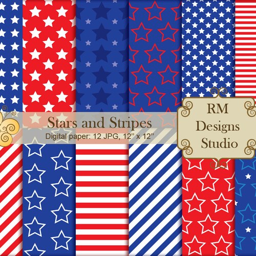 4th of July Stars and Stripes Digital Paper Pack 12 X - Etsy