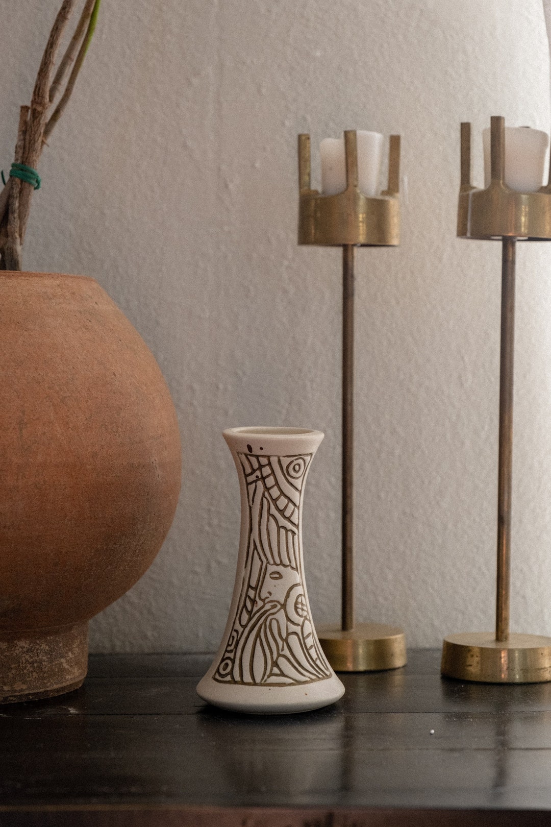 Vintage Unique Aztec Mayan Design Vase Mcm - Etsy