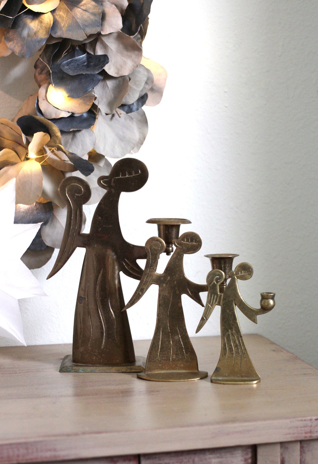 Set of 3 Brass Angels - Brass Christmas -angel Candleholders - Brass ...