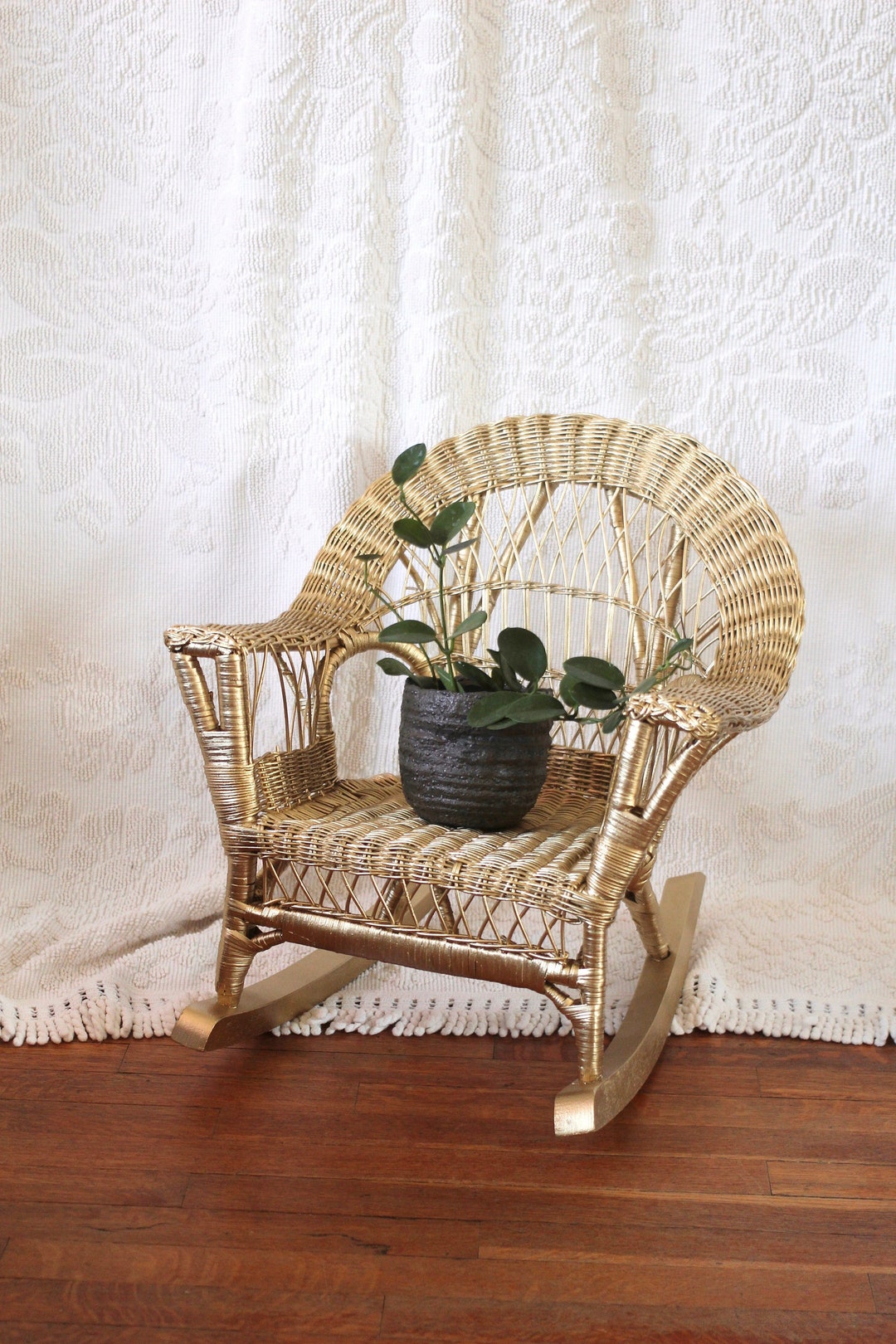 Small Gold Wicker Rocker - Children's Rocker - Doll Rocker - Doll Chair ...