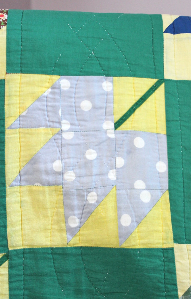 Vintage Maple Leaf Quilt Green and Yellow Quilt 1940s | Etsy