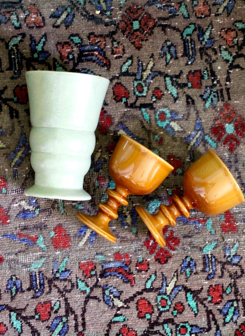 Pair Yellow Ceramic Goblets - Ceramic Wine Glasses - Wedding Gift ...