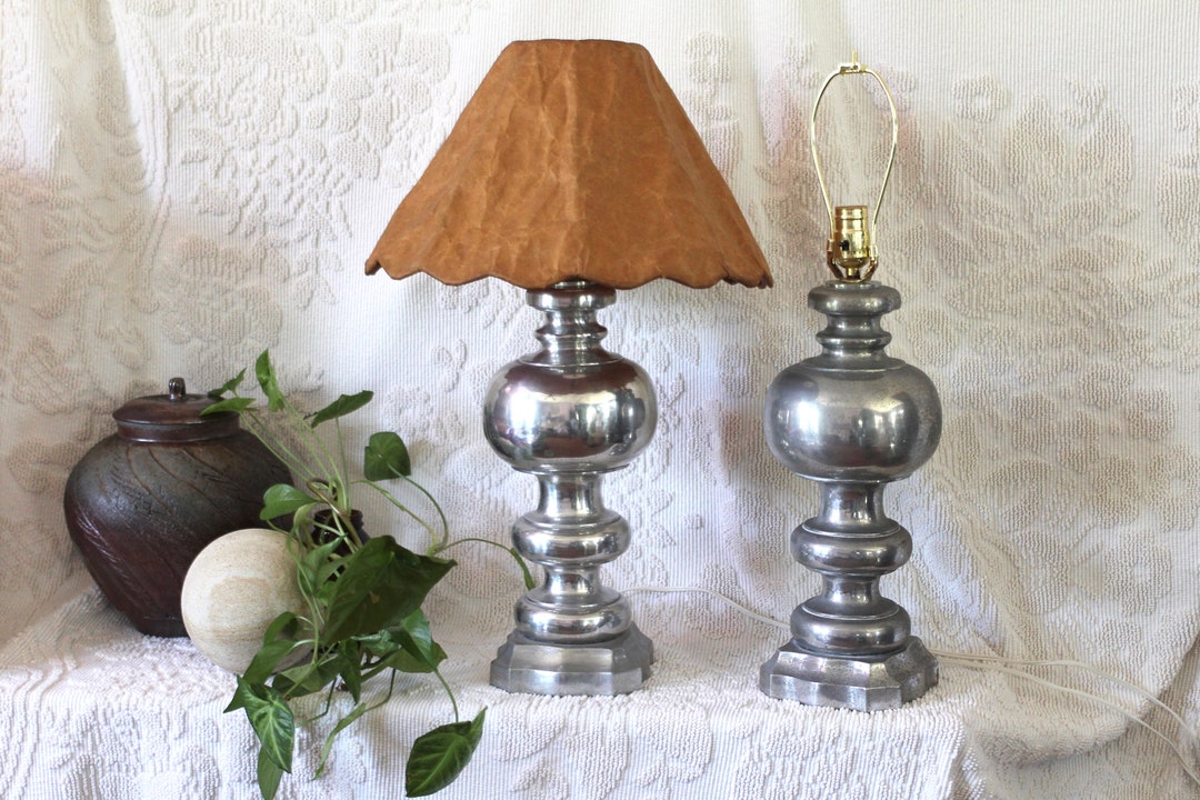 Pewter Pair of Large Lamps - Lamp Pair - Nickel - Silver Lamp ...