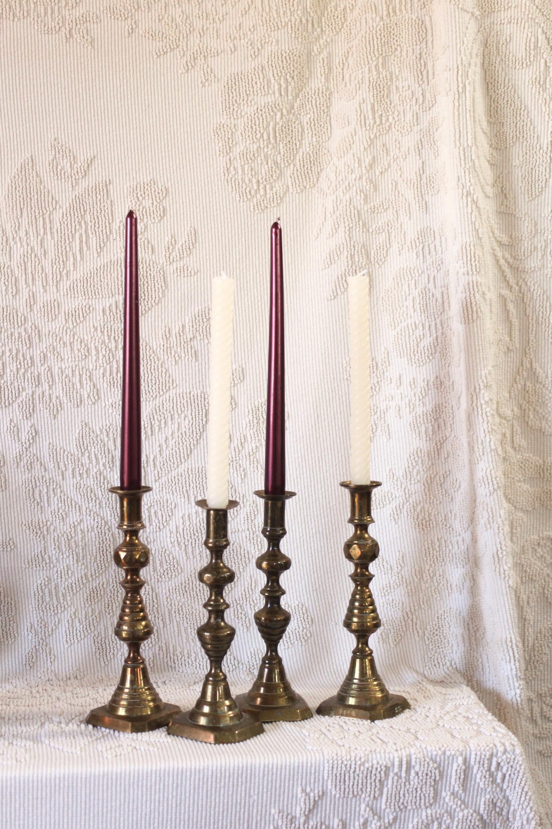 Four English Brass Candlesticks - Brass Set - Large Candlestick - Brass ...