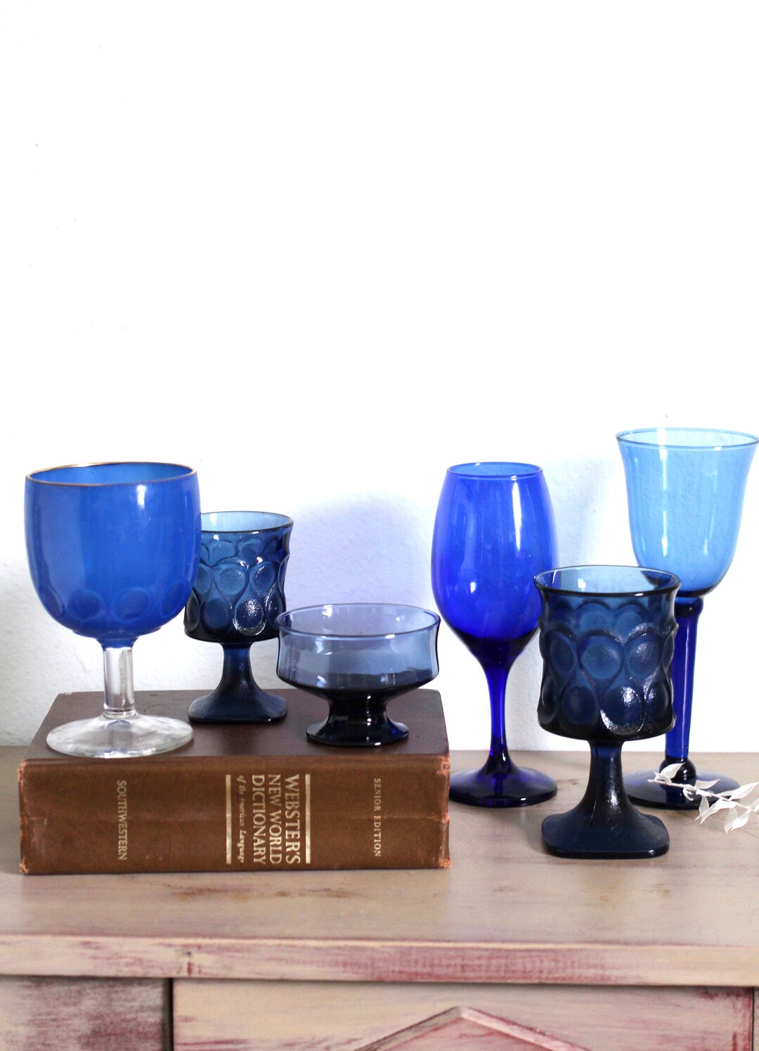Set of 6 Blue Goblets - Wine Glasses - Blue Glasses - Blue Wine ...