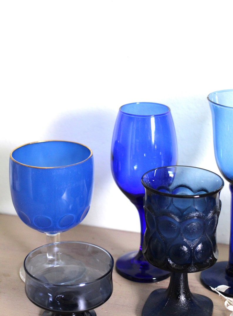 Set of 6 Blue Goblets - Wine Glasses - Blue Glasses - Blue Wine ...