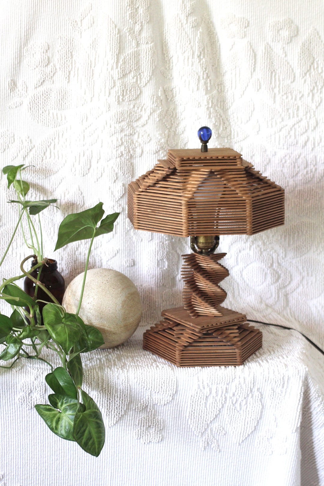 Popsicle Lamp Folk Art Camp Art Older Popsicle Stick Lamp Retro Lamp ...