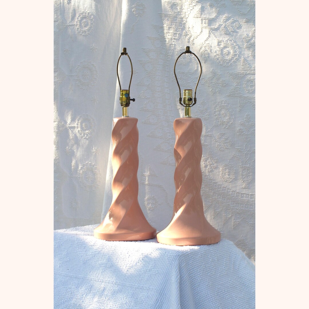 Pair of Ceramic Spiral Lamps - Pink Pair - Pink Light - Spiral Pink ...