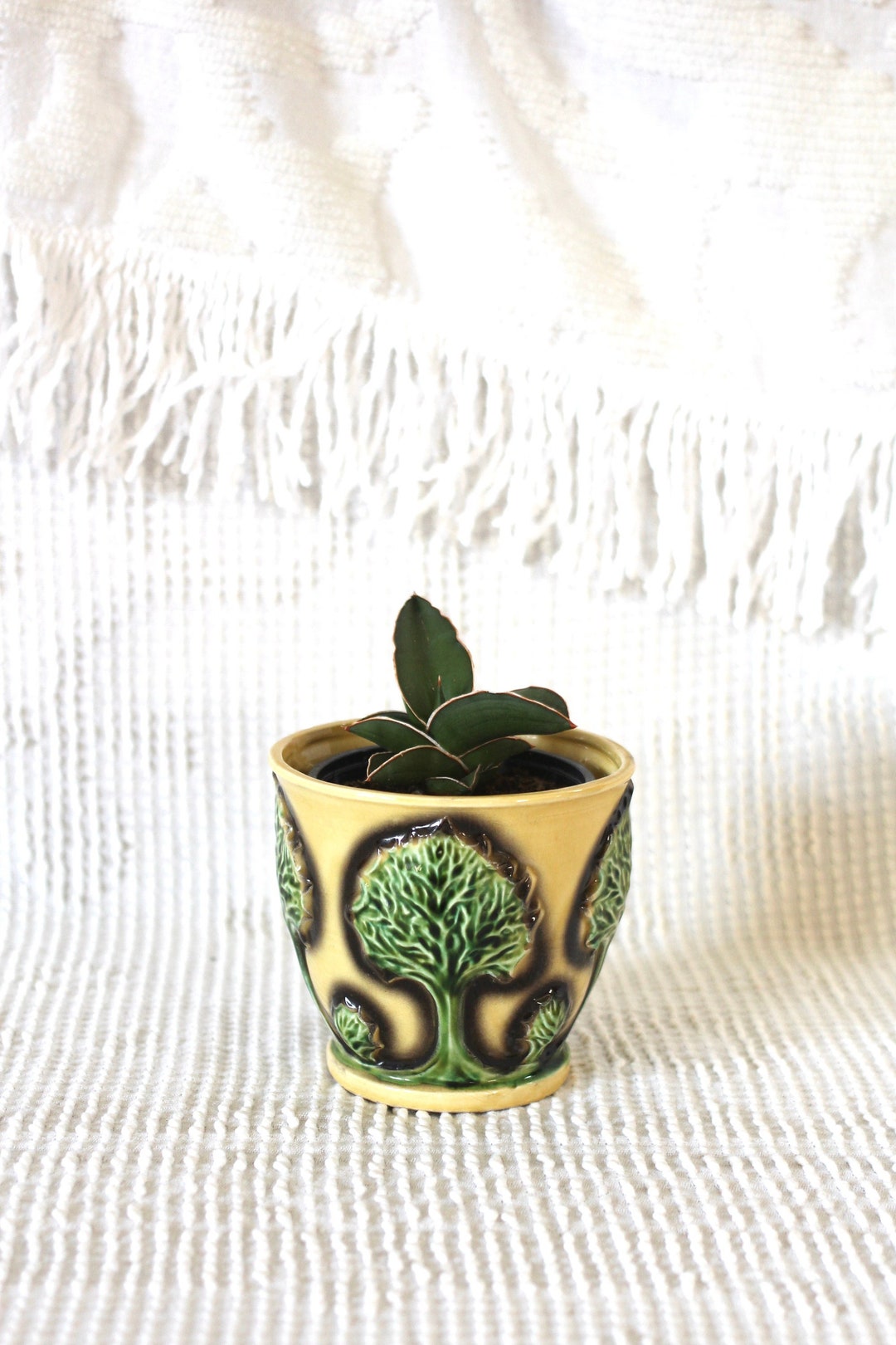 Small Yellow Planter - Tree Design - Ceramic Planter - 5794 - Etsy