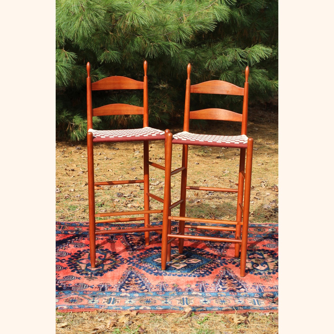 Pair of Shaker Stools - Checkered Seats - Woven Seats - Artisan Made ...
