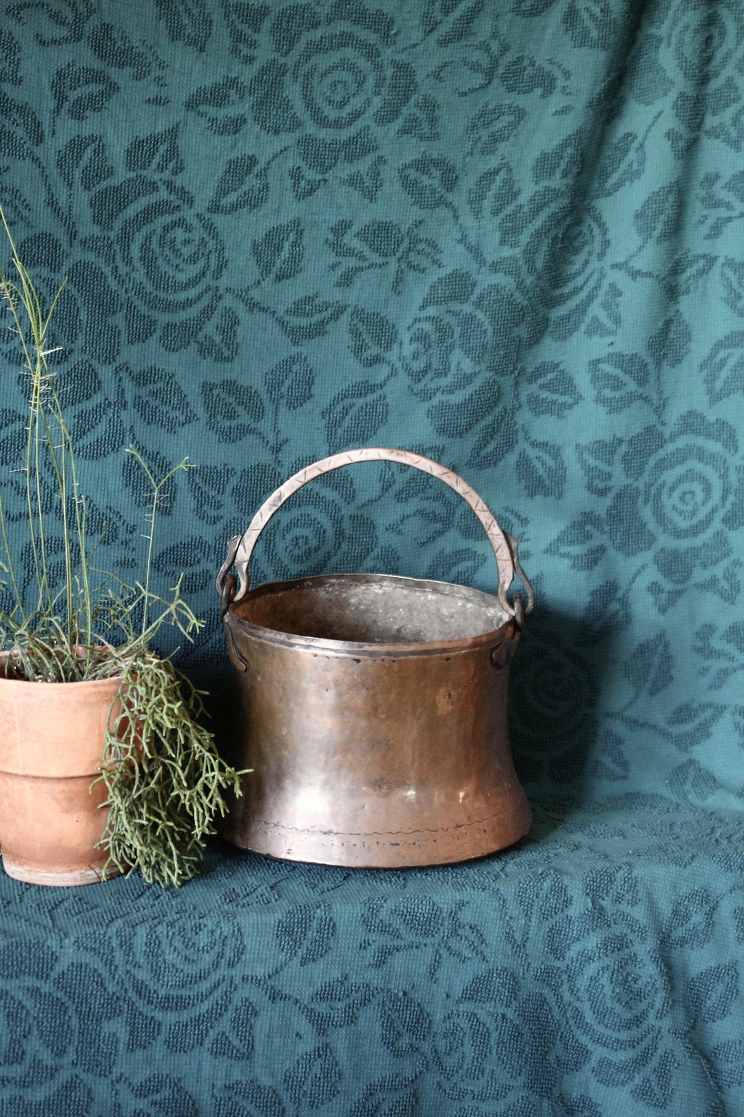 Forged Copper Bucket With Handle and Snake Accents - Copper Planter ...