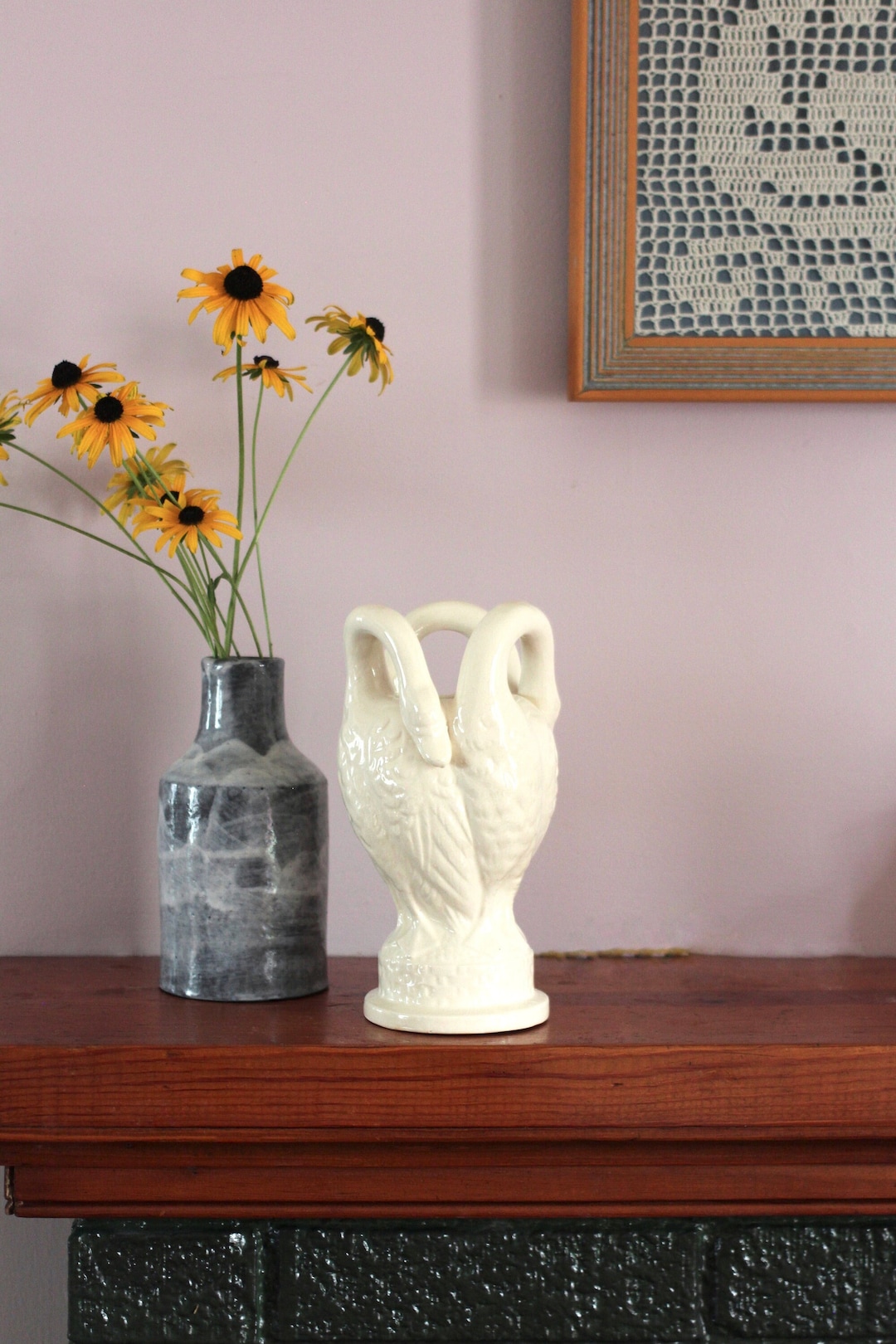 Ceramic Swans Vase - Swan Necking - Three Swans - Made in Japan - White ...