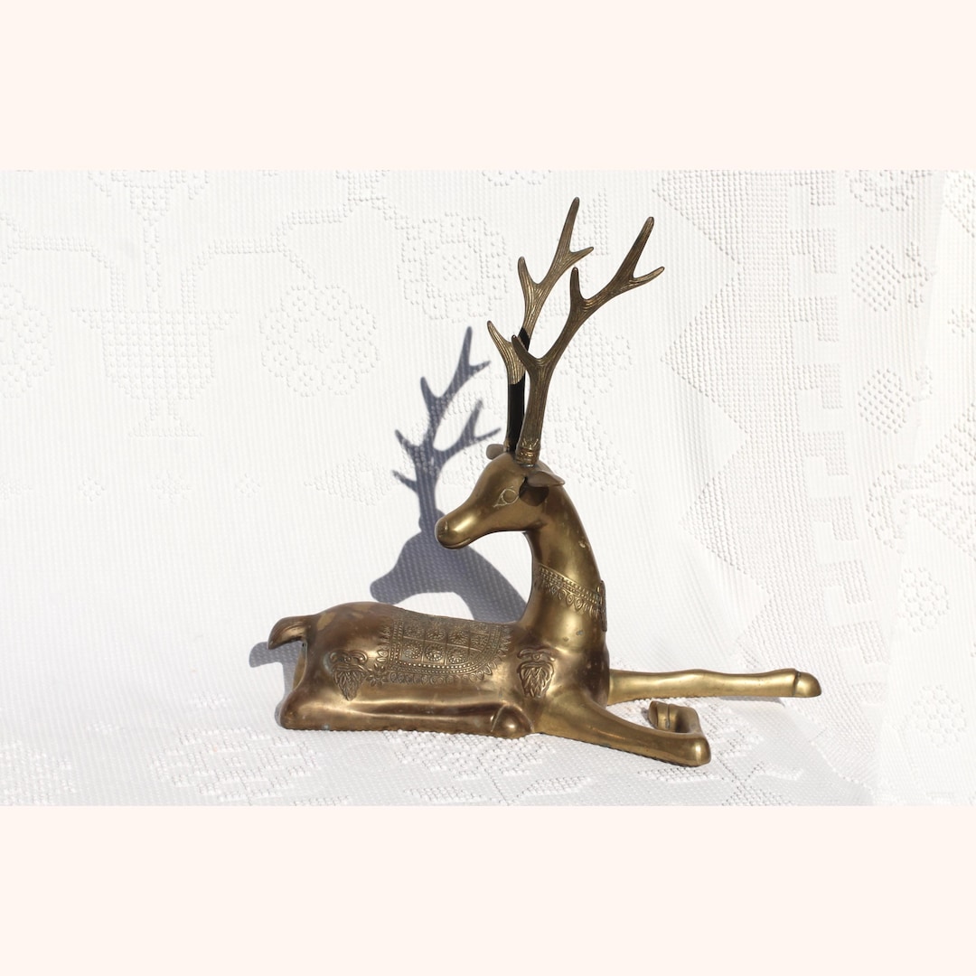 Large Brass Reclining Deer Attributed to Sarreid From the 1960s - Large ...