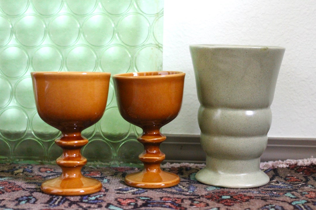 Pair Yellow Ceramic Goblets - Ceramic Wine Glasses - Wedding Gift ...