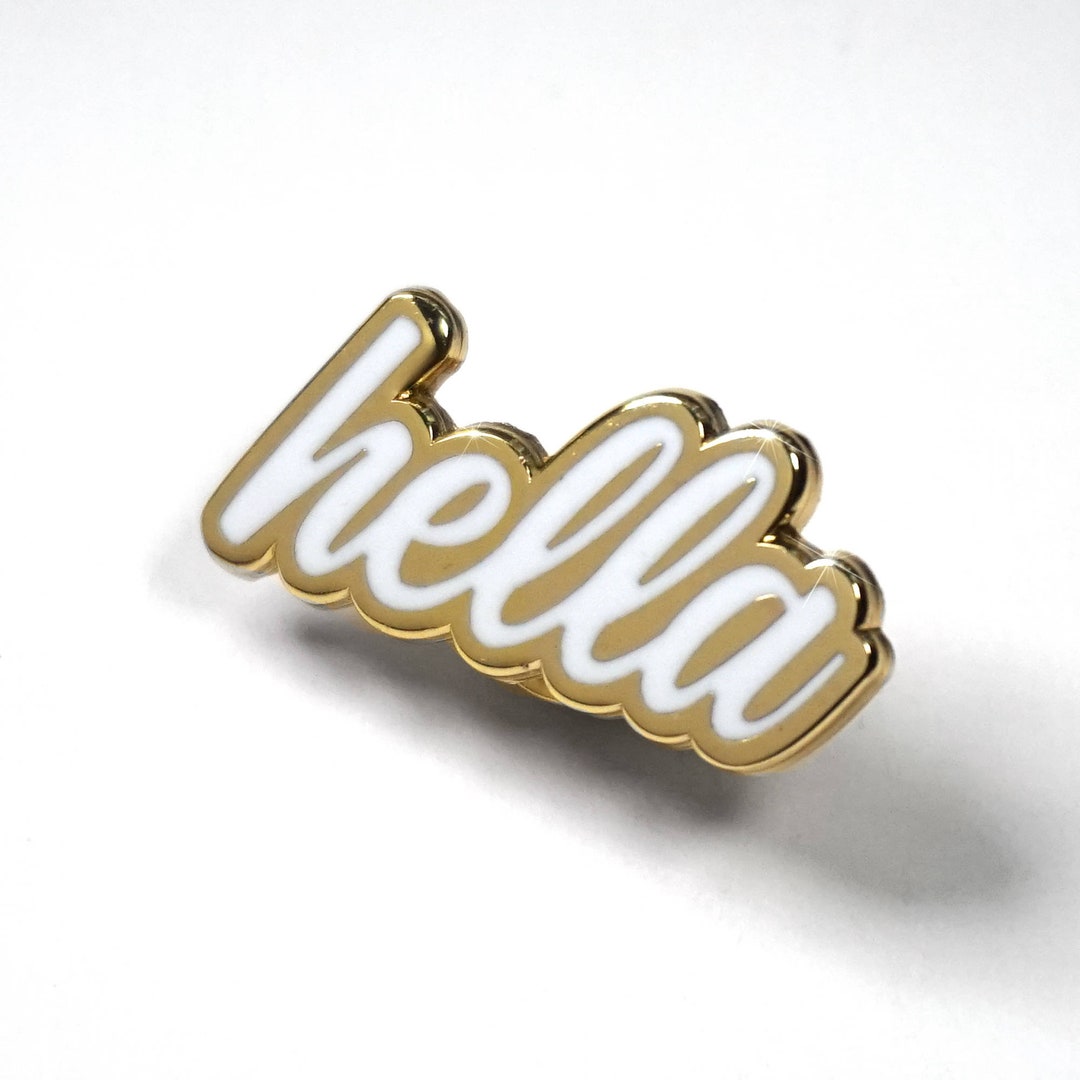 Hella White& Gold Enamel Label Pin - Bay Area - Hella Pin - Etsy