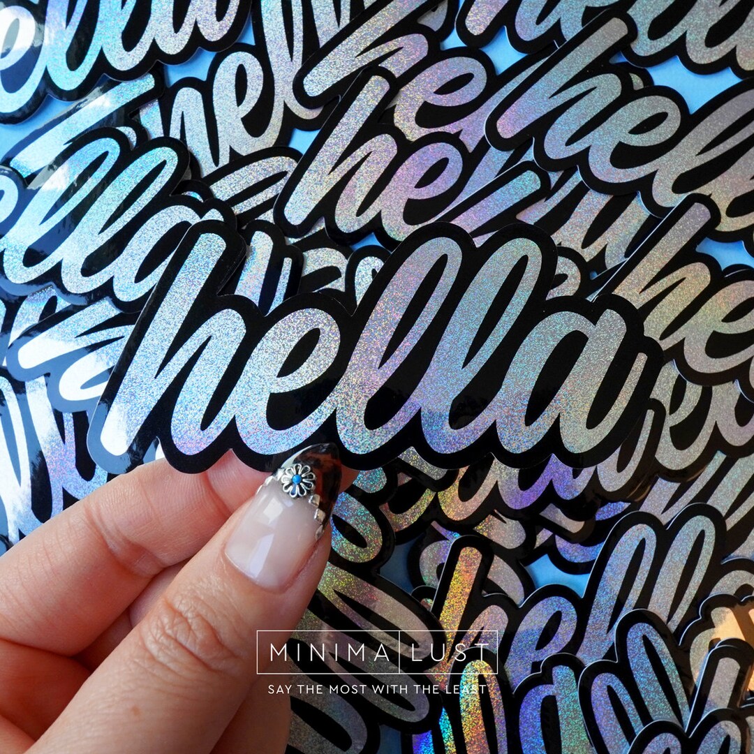 Hella - Holographic Small Glitter Die Cut Sticker - Water Bottle ...