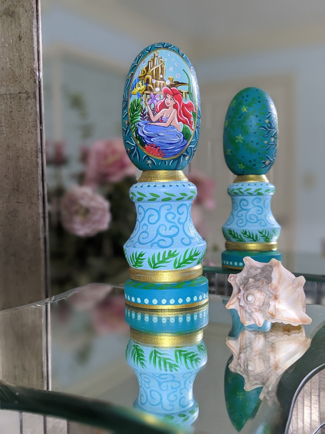 Hand Painted Little Mermaid Egg on Stand Wood Ariel - Etsy