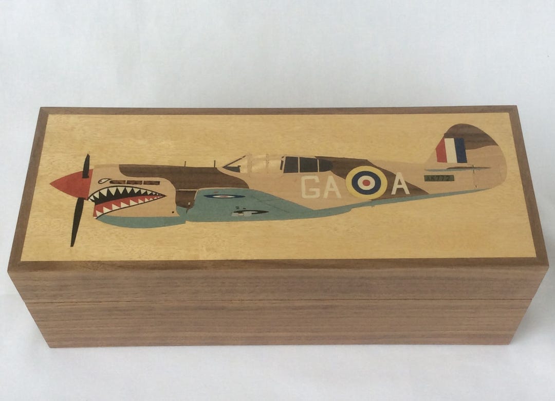 Wooden Watch Box Featuring Marquetry Aeroplane; Pilot Watch Box; Inlaid ...